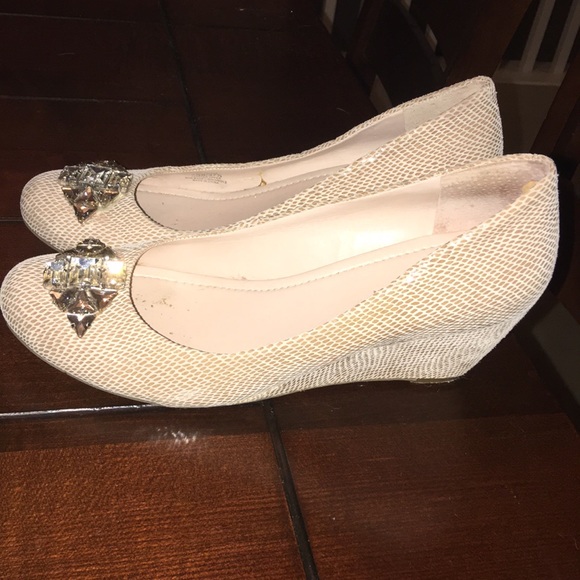 Shoes | Wedge Cream Shoes With Jewels In The Front | Poshmark